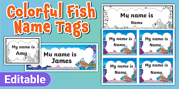 Colorful Fish Editable Name Tags