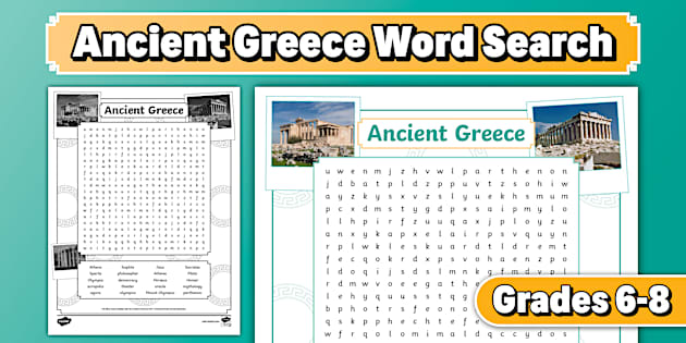Ancient Greece Word Search for 6th-8th Grade