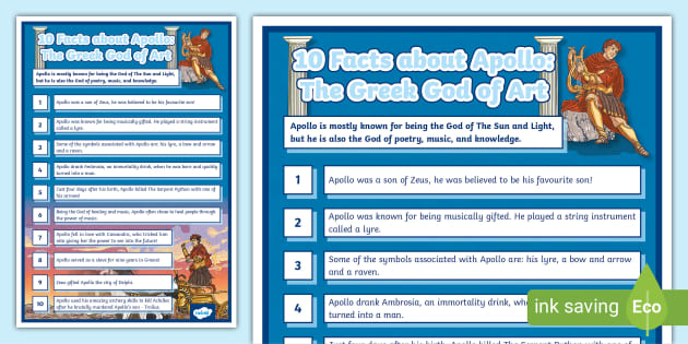 10 Facts about Apollo: The Greek God of Art Display Poster