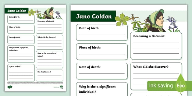 KS1 Jane Colden Fact File Template (creat de profesori)
