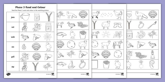 Phase 3 Read and Colour Activity Sheet Pack (teacher made)
