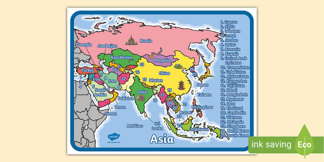 Asia Map With Words and Pictures (teacher made)