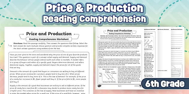 Sixth Grade Supply & Demand: Price & Production Reading Comprehension ...