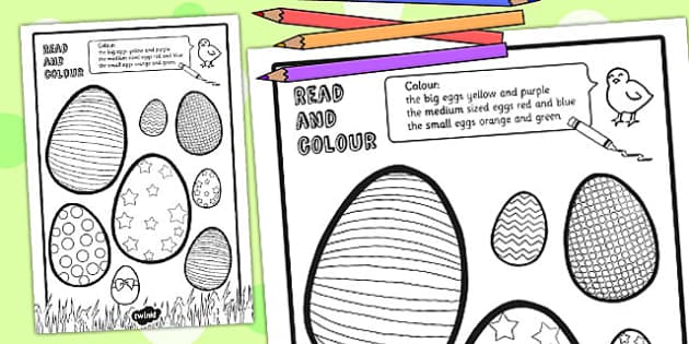 Easter Egg Read and Colour Worksheet / Worksheet - Twinkl