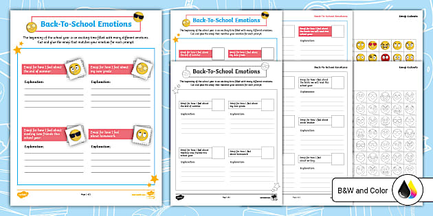 Back-To-School Emotions Cut and Paste Worksheet 3rd-5th