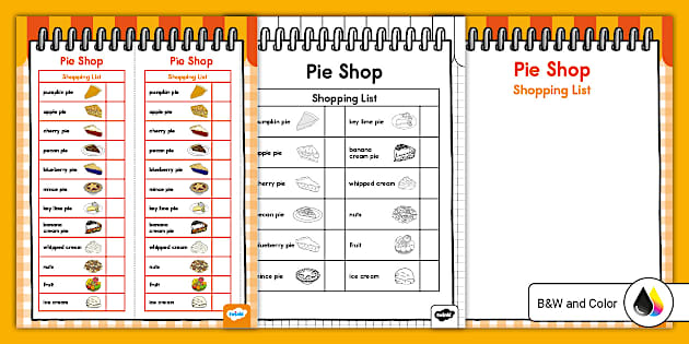 Pie Shop Dramatic Play Shopping List (teacher made) - Twinkl