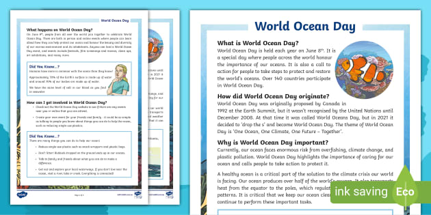 World Oceans Day Fact File (teacher made) - Twinkl