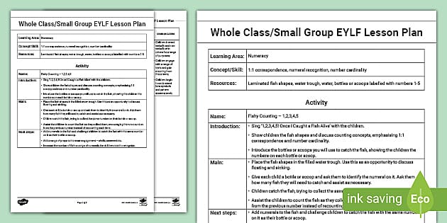 Fishy Counting EYLF Lesson Plan Adult Guidance - Twinkl