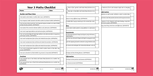 Year 3 Maths Assessment I Can Statements Checklist - Twinkl