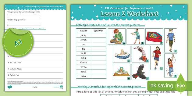 ESL Curriculum Level 2, Lesson 2 Worksheet (teacher made)