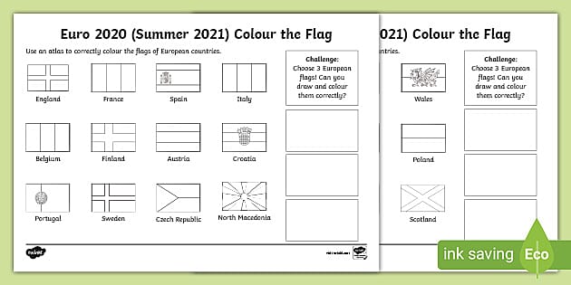 Euro 2020 (Summer 2021) Colour the Flag Activity Sheet