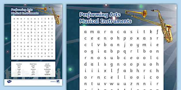 Performing Arts - Musical Instruments - Word Search - Twinkl