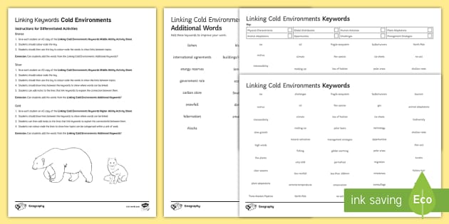 GCSE Linking Keywords: Cold Environments Differentiated Revision Sheets