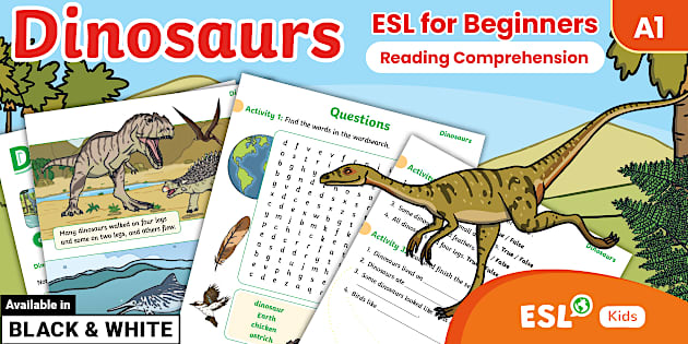 ESL Reading Comprehension: Dinosaurs [Kids, A1]