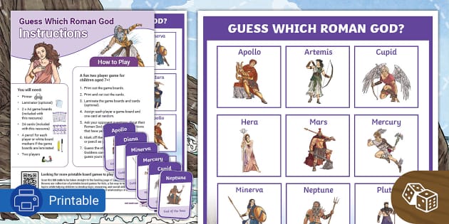 Guess Who Game for Roman Gods and Goddesses Board Game Printable