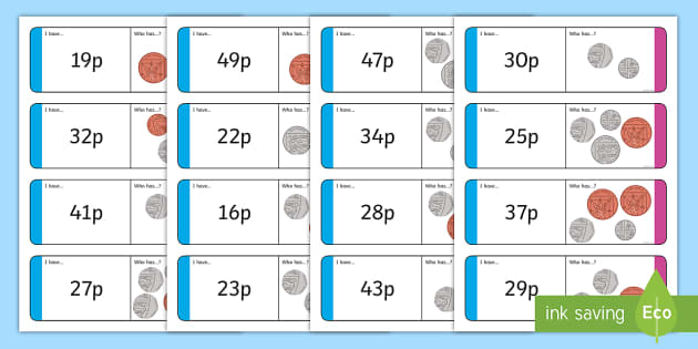British UK Coin Value up to 50p Loop Cards - British Coin Value Loop Cards