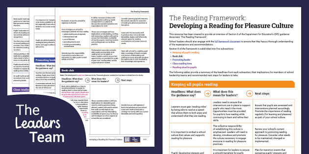 The Reading Framework: Developing a Reading for Pleasure Culture The Reading Framework: Developing a Reading for Pleasure Culture