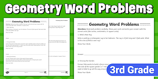Third Grade Geometry Word Problems Worksheet