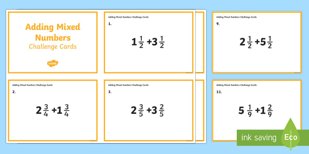 Adding Mixed Numbers Challenge Cards Math Twinkl USA