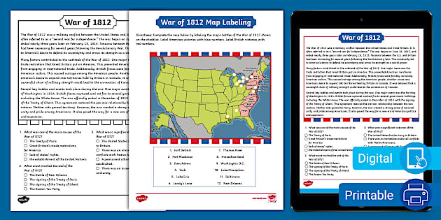 War of 1812 Map Worksheet Activity | History | Twinkl USA War of 1812 Map Worksheet Activity | History | Twinkl USA