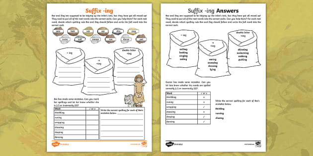 KS2 Stone Age Adding Suffix -ing Worksheet