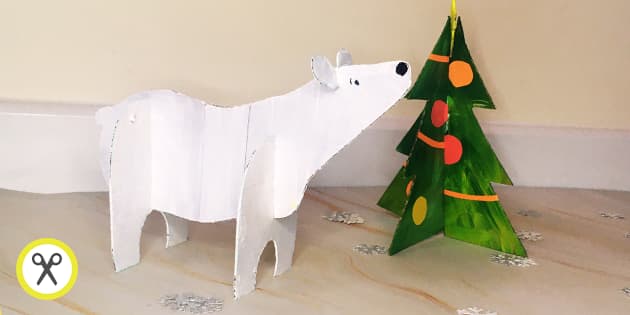 3D Polar Bear Template Recycled Christmas Craft Twinkl