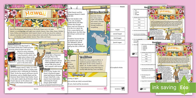 UKS2 Hawaii Differentiated Reading Comprehension Activity