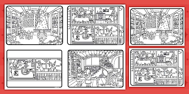 Santas's Workshop Colouring Cards (teacher made) - Twinkl