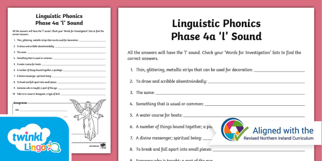 Linguistic Phonics Phase 4a 'l' Sound Word Worksheet