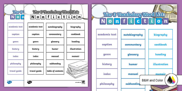 Tier 3 Vocabulary Word List: Nonfiction (teacher made)