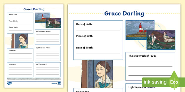 KS2 Grace Darling Fact File Template (teacher made) - Twinkl