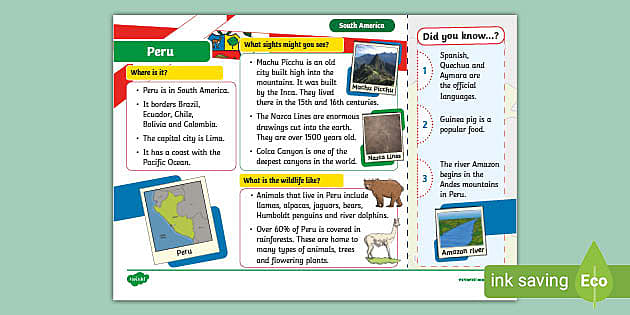 * NEW * Peru Fact File - KS1 - South America - Twinkl