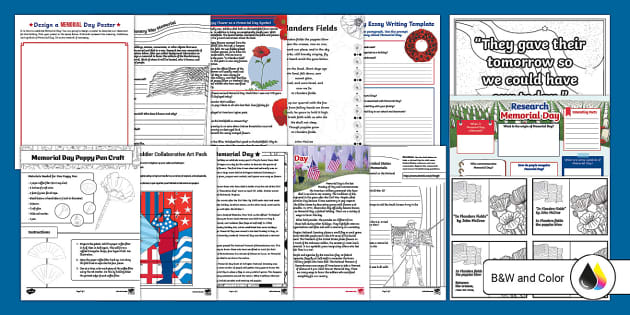Memorial Day Activity Pack for 6th-8th Grade - Twinkl