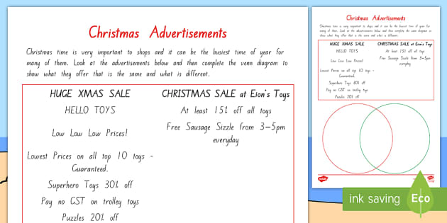 Comparing Christmas Shop Advertisements Activity