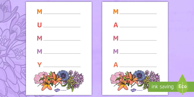 Mother s Day Acrostic Poem Template English Italian Mother s Day Acrostic