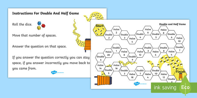 Doubling and Halving Board Game - double, half, numeracy, game