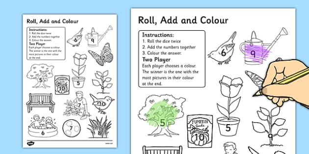 Garden Color and Roll Worksheet (Teacher-Made) - Twinkl