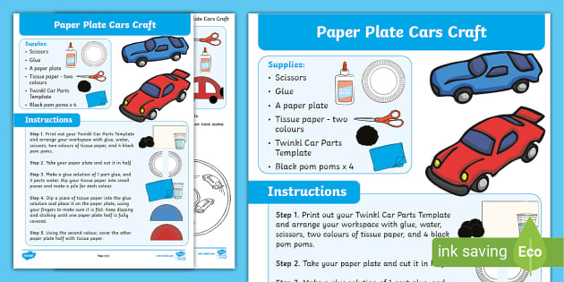 FREE! - Paper Plate Cars Craft (Hecho por educadores)