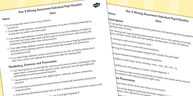 2014 National Curriculum Year 2 English Writing Assessment Individual