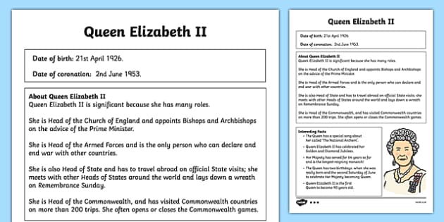 Queen Elizabeth II Differentiated Fact File
