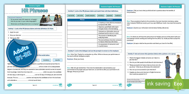 ESL Business English: HR Phrases Worksheet [Adults, B1-B2]
