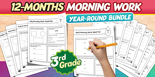 Third Grade 12 Months of Morning Work Pack - Twinkl