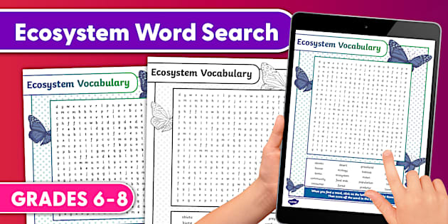 Ecosystem Vocabulary Word Search for 6th-8th Grade - Twinkl
