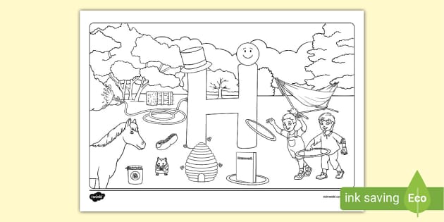 H Sound Loaded Colouring Sheet, H Words (teacher made)