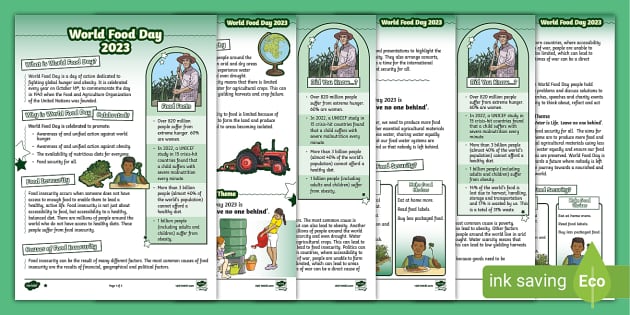 World Food Day Reading Comprehension (teacher made) - Twinkl