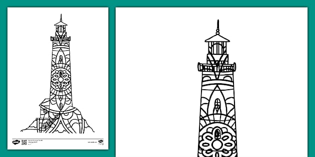 Lighthouse Mandala Colouring Page (teacher made) - Twinkl