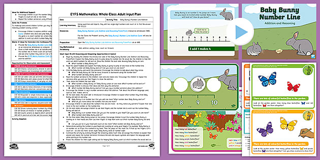 EYFS Maths: Baby Bunnies Number Line Addition Whole Class Adult Input ...