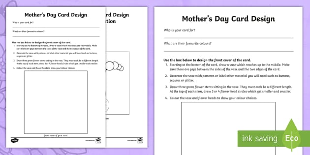 Mother's Day Card Design Worksheet / Worksheet - Twinkl