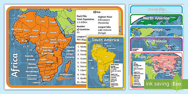 KS1 Geography Continents of the World Fact File Posters