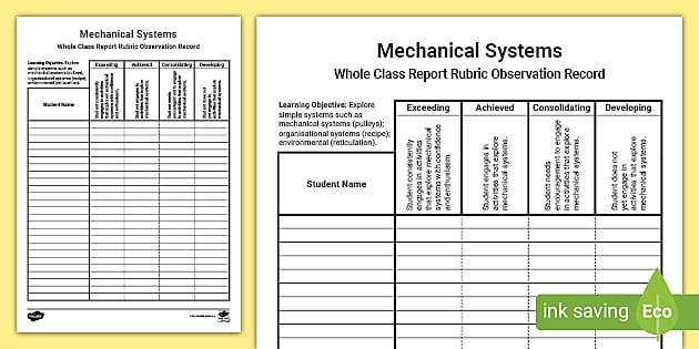 Editable Mechanical Systems EYLF Assessment Rubric/Guide to Making ... Editable Mechanical Systems EYLF Assessment Rubric/Guide to Making ...
